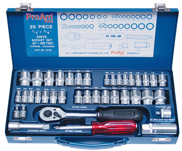 39 Piece 1/4" & 3/8" Drive Socket Set, AF & Metric